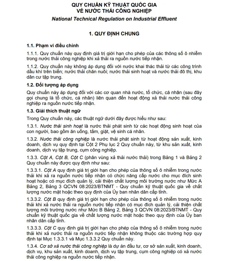 Quy chuẩn kỹ thuật quốc gia về nước thải công nghiệp (QCVN 40:2025/BTNMT)